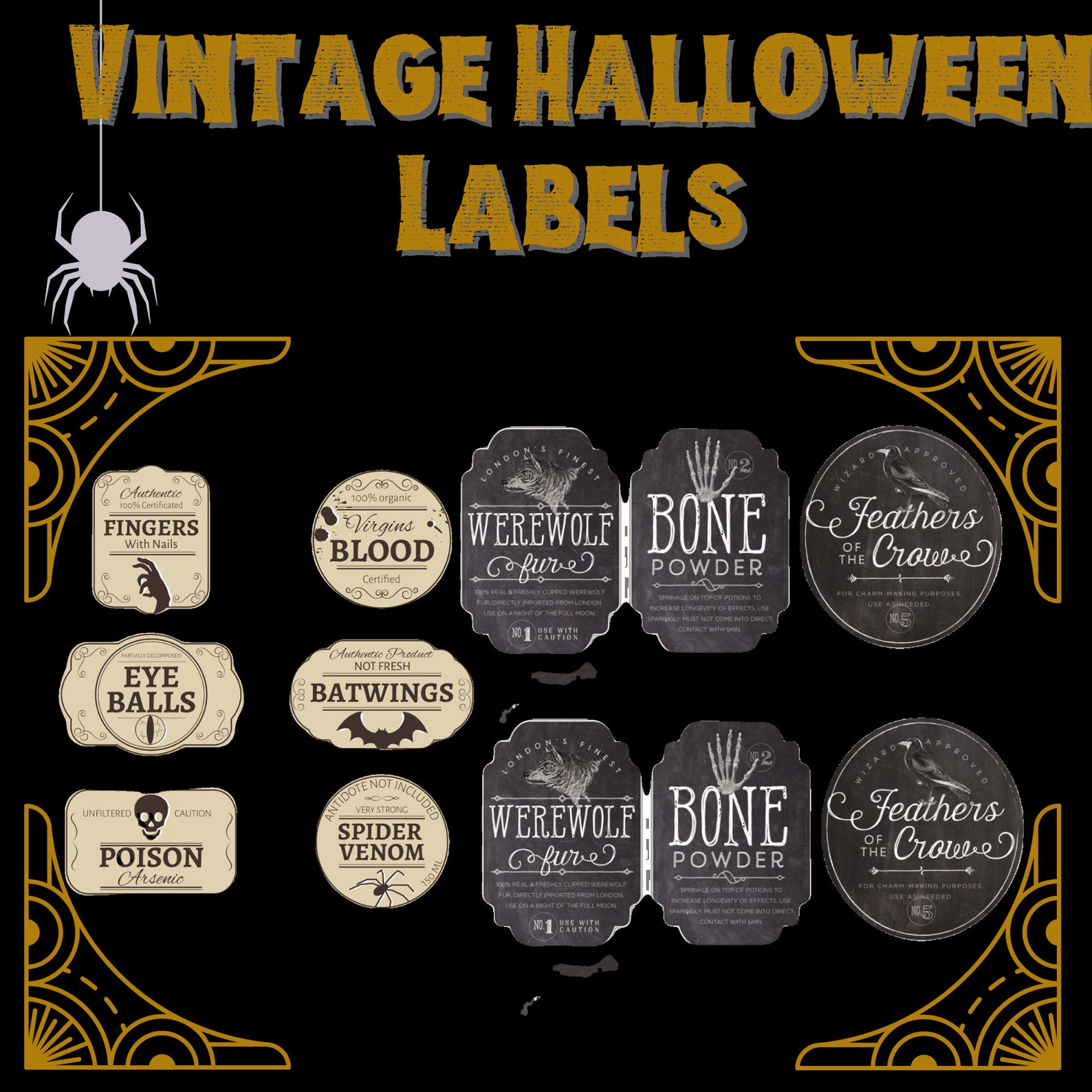 Vintage Halloween Labels Printable Retro Tags, Spooky Labels and ...