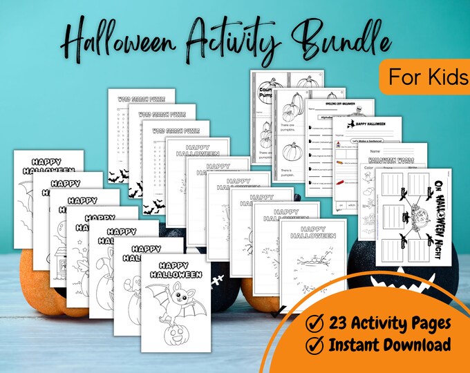Halloween Activity Pack, Kids Coloring Pages, Party Games (PDF) - Etsy