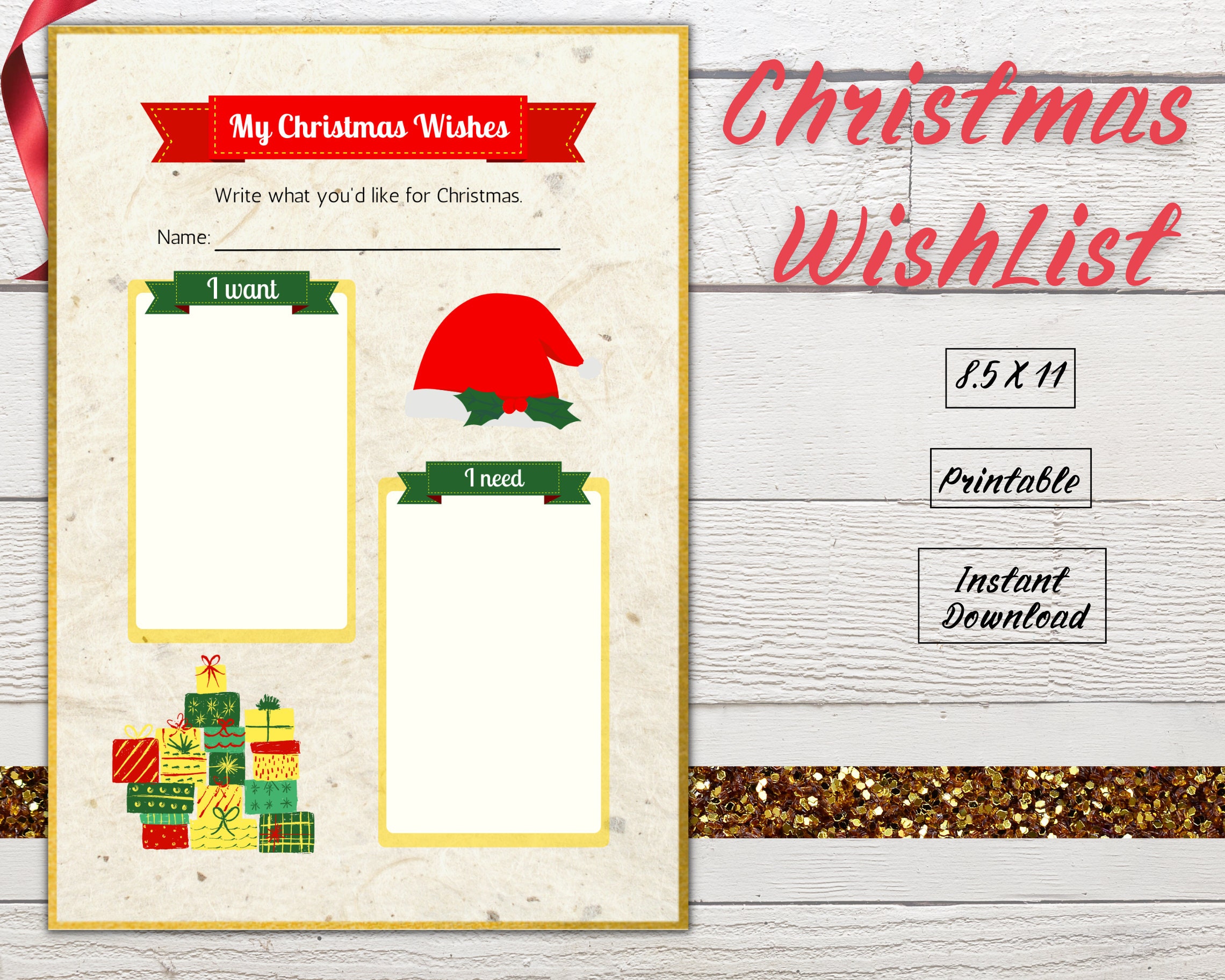 Printable Christmas Wish List,3 Designs.printable Christmaswish List ...