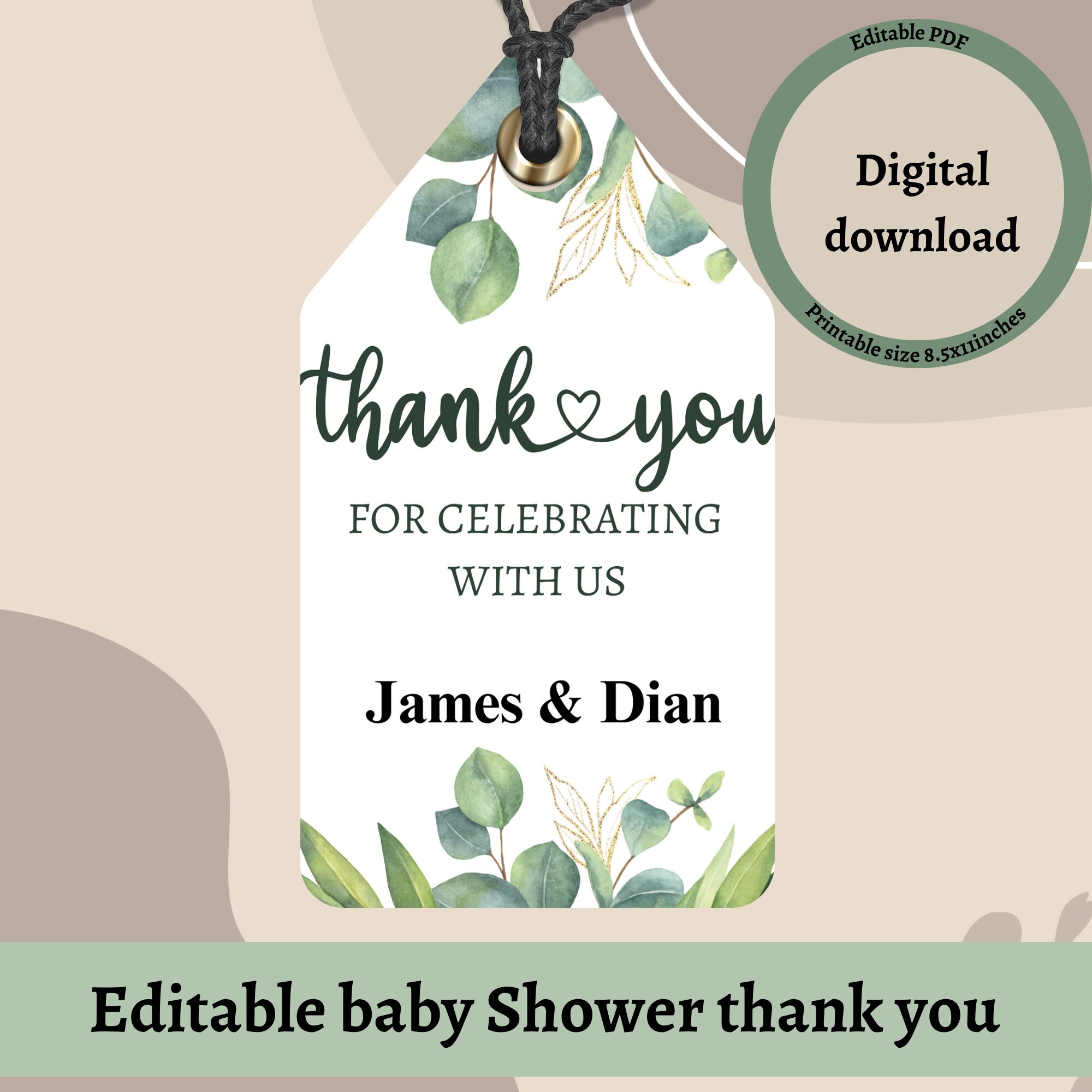 Elegant Wedding Thank You Tags – Printable Favor Tags (digital Download ...