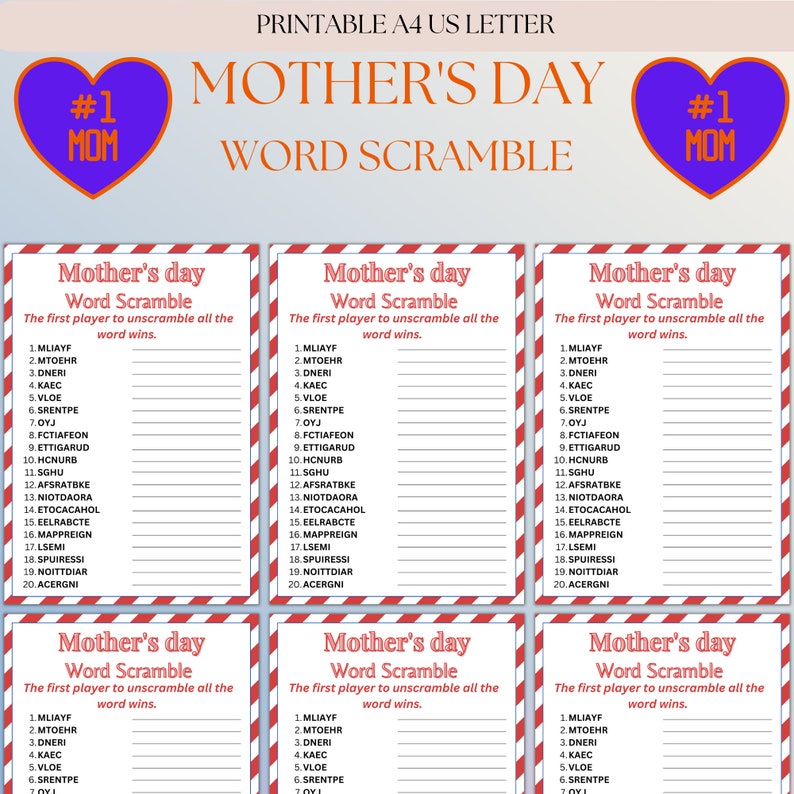 Mother's Day Word Scramble Game Printable Mother's Day Printable ...