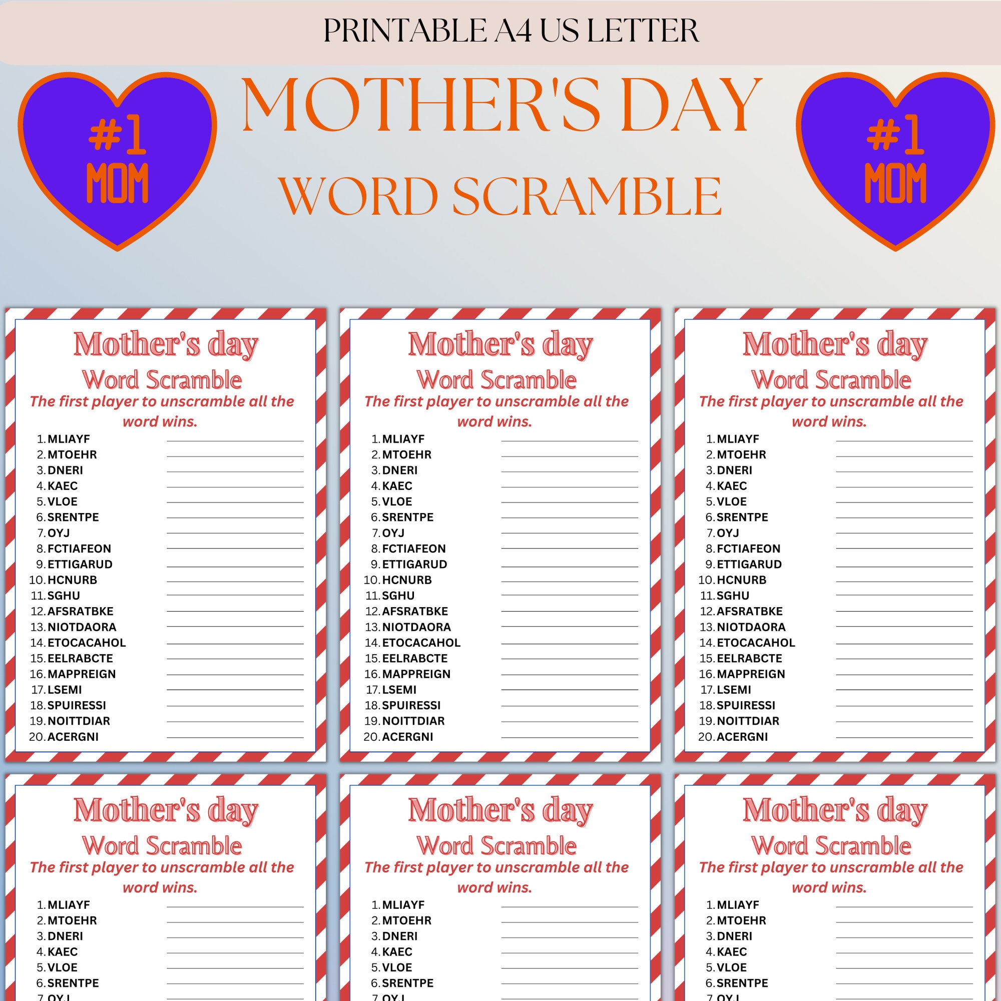 Mother's Day Word Scramble Game Printable Mother's Day Printable ...