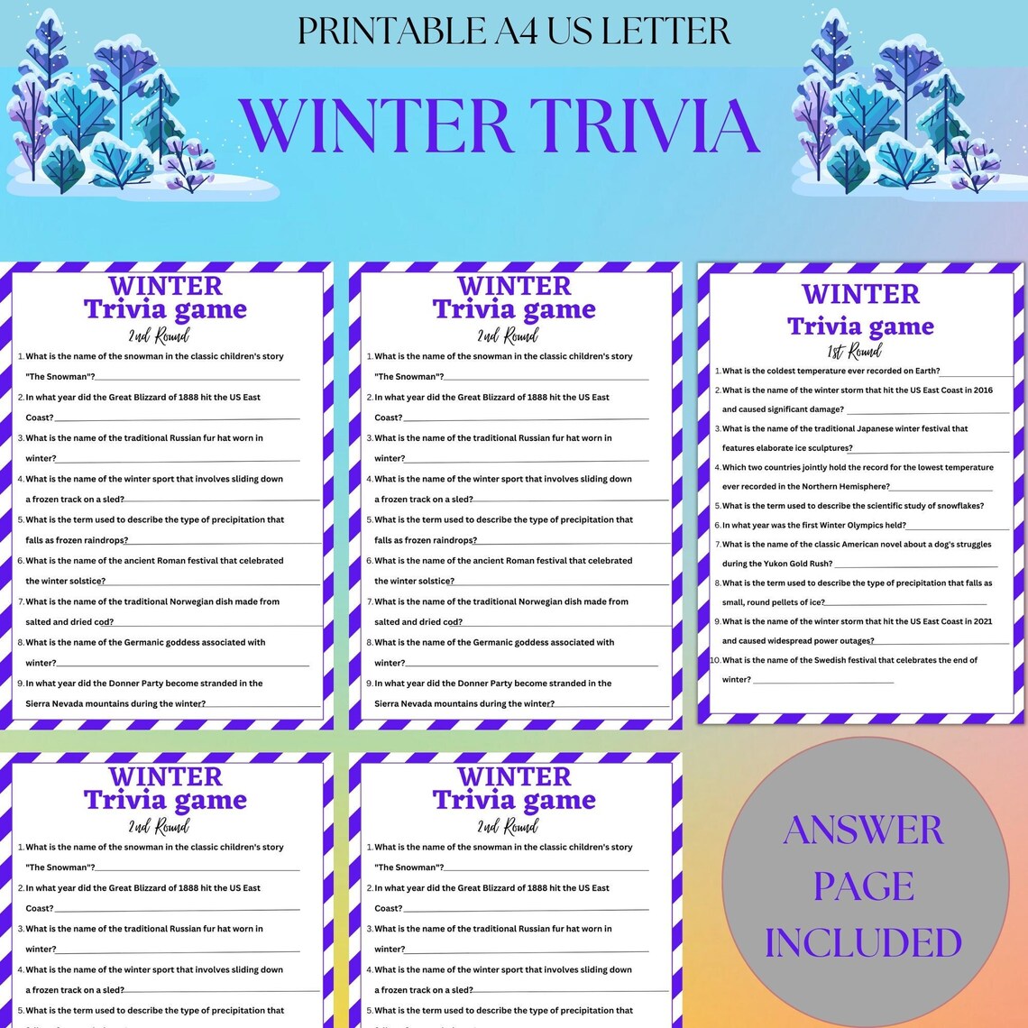 Winter Wonderland Trivia: the Ultimate Seasonal Game , Fun Winter ...