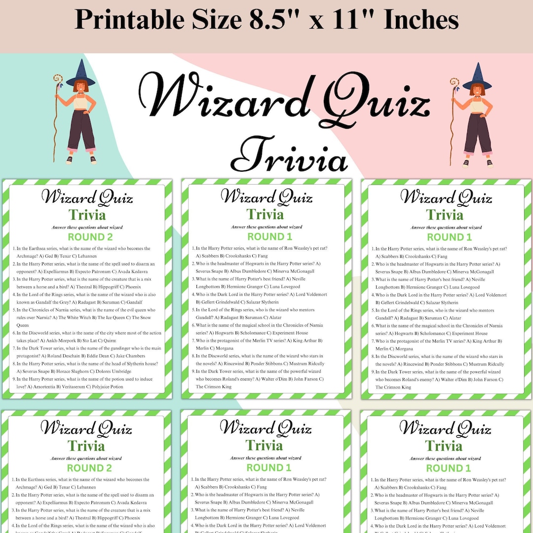Wizard Trivia Quiz, Test Your Magical Knowledge, Printable Wizard ...