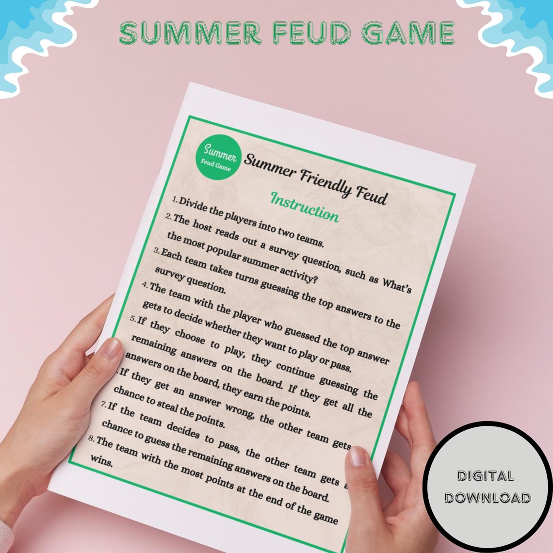 Printable Summer Feud Game | Fun Summer Party Trivia | BBQ & Beach Game ...