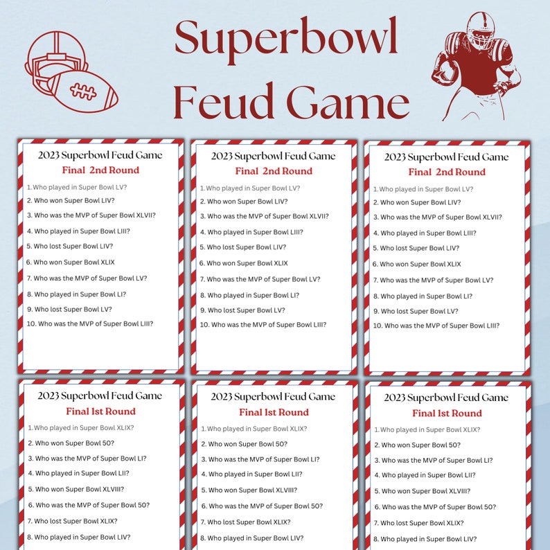 SUPER BOWL FEUD Game Superbowl Feud Family Fun Football Printable Games ...