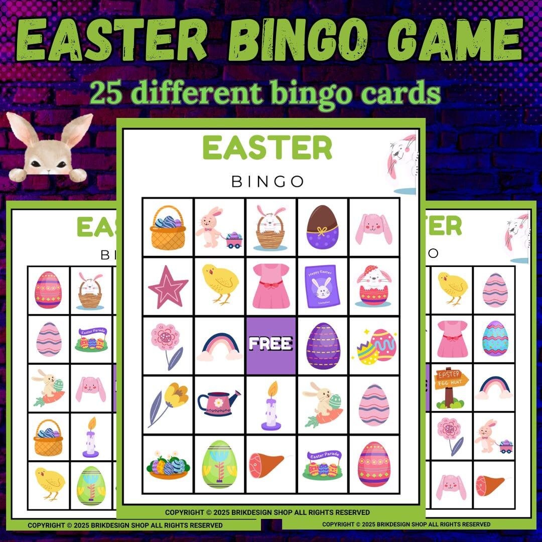Printable Easter Bingo Game - 25 Unique Cards + 30 Easter-themed ...