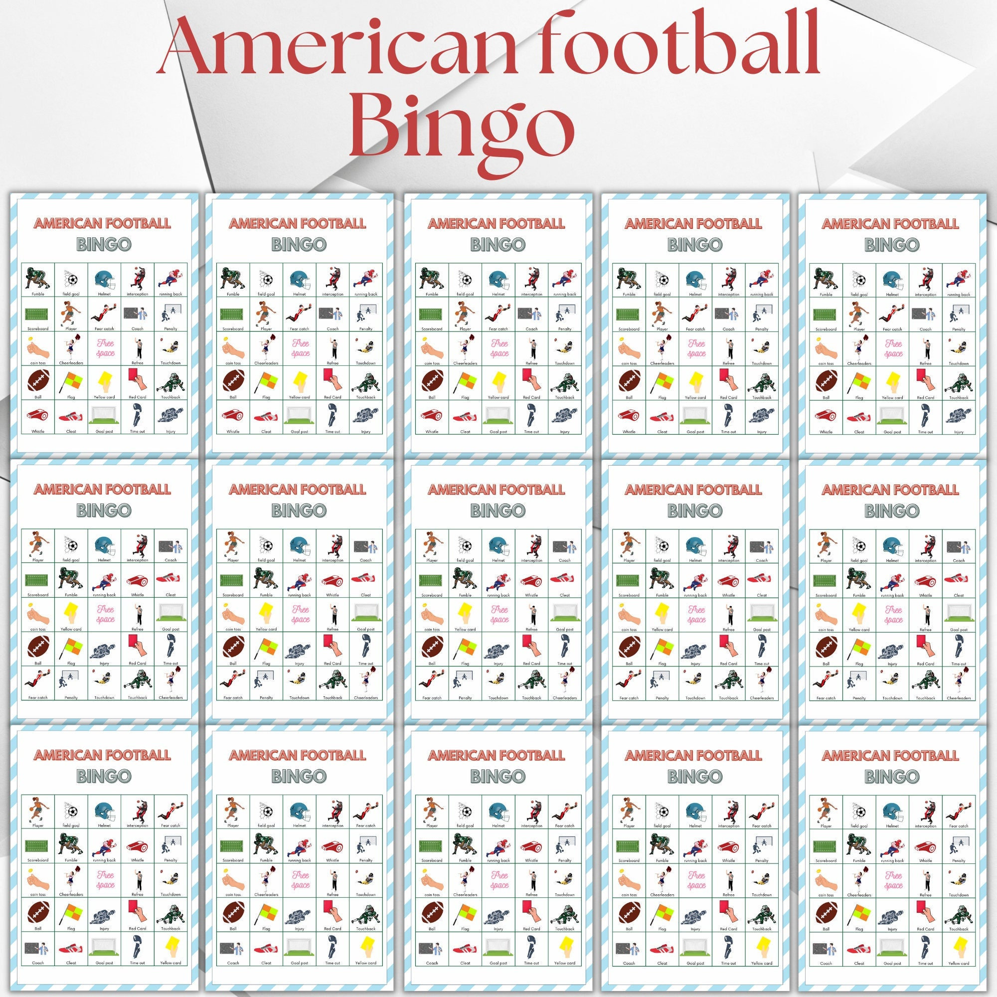 American Football Bingo, Superbowl Bingo, Football Game, Instant ...