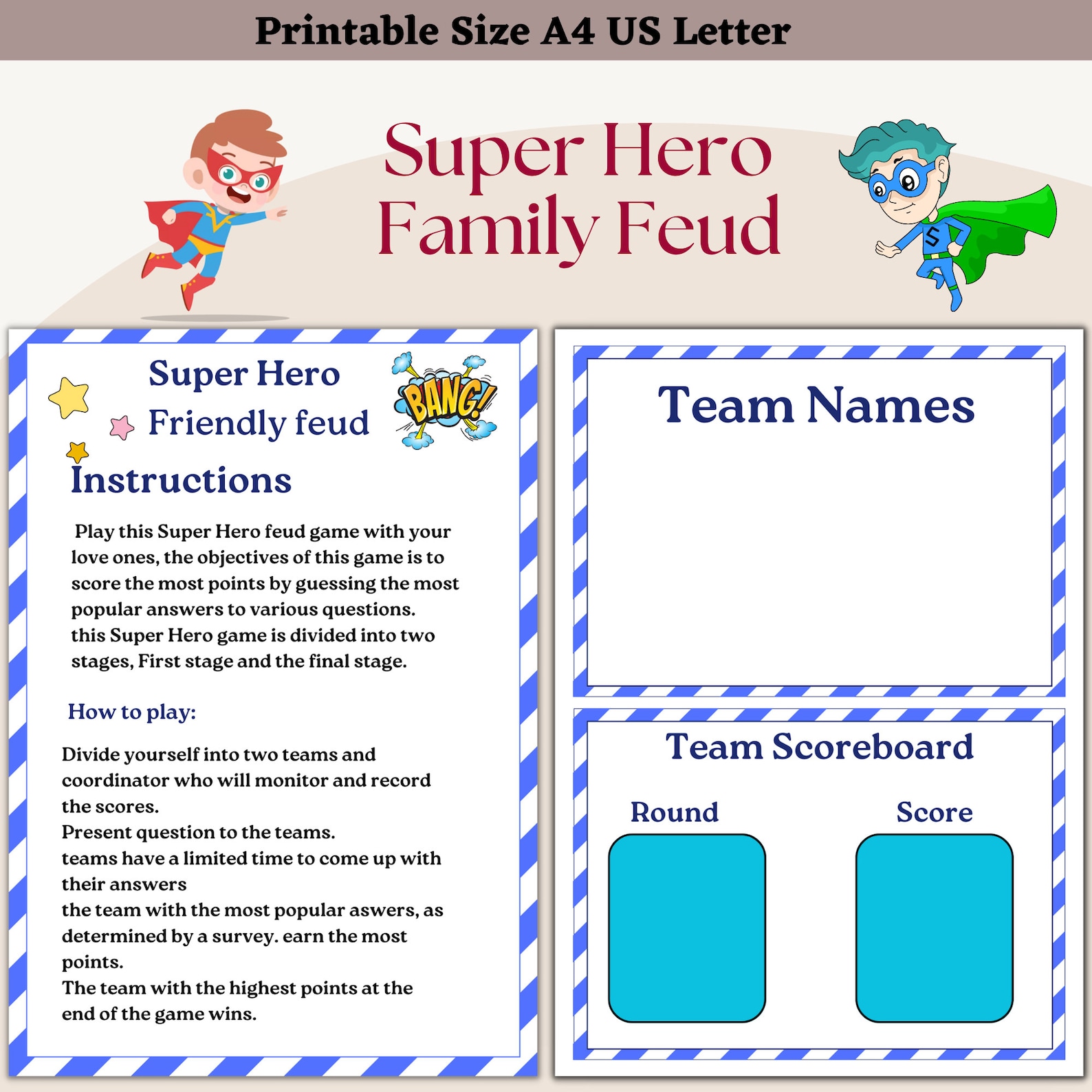 Superhero Family Feud Game: Printable Party Game (digital Download) - Etsy