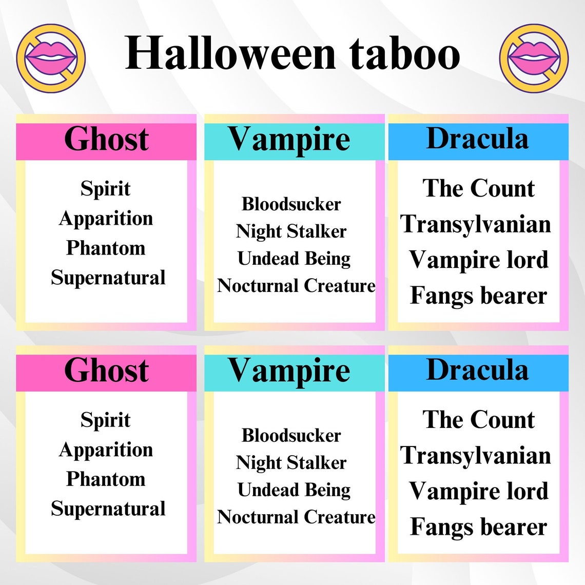 Halloween Taboo Game Printable | Fun Halloween Party Game | Taboo Game ...