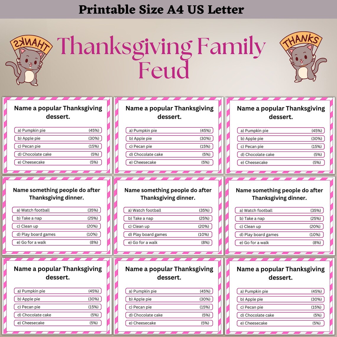Thanksgiving Family Feud Game – Printable Party Game (instant Download ...