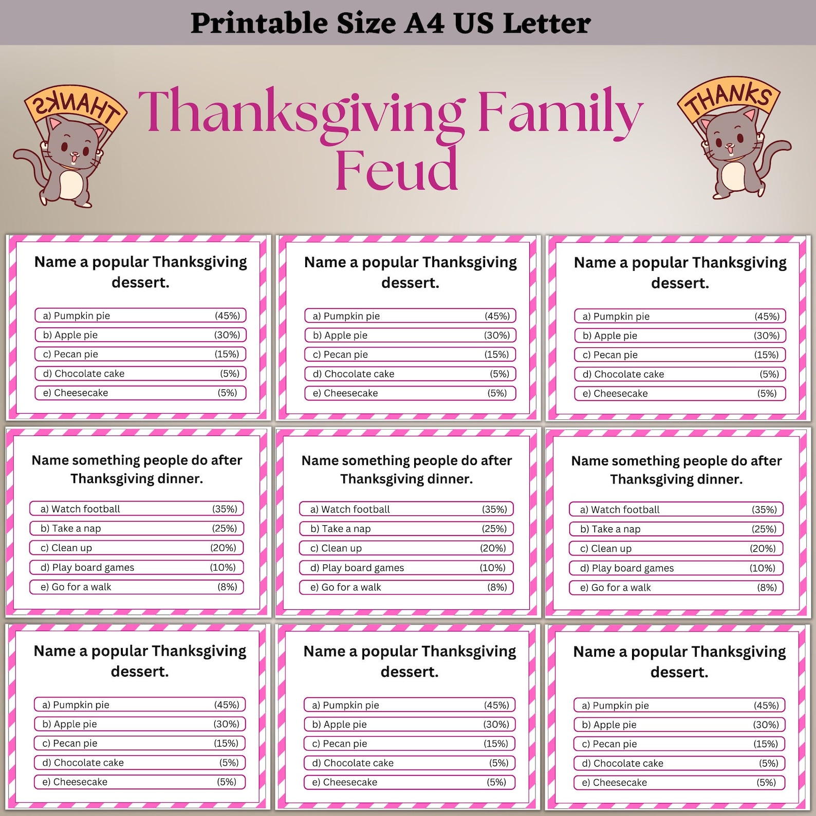 Thanksgiving Friendly Feud Game - Party Game of Guessing Top Answers ...