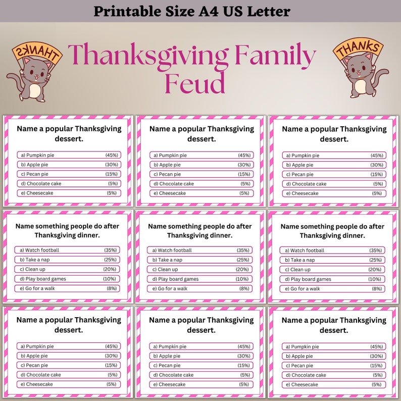 Thanksgiving Family Feud Game – Printable Party Game (instant Download ...