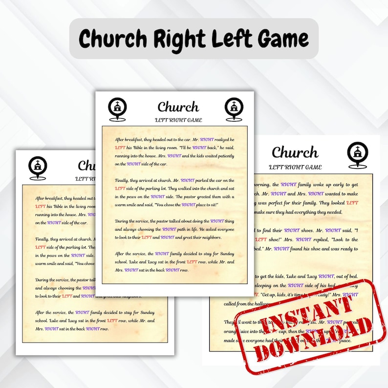 Printable Church Left Right Game | Church Left Right Game | Fun ...