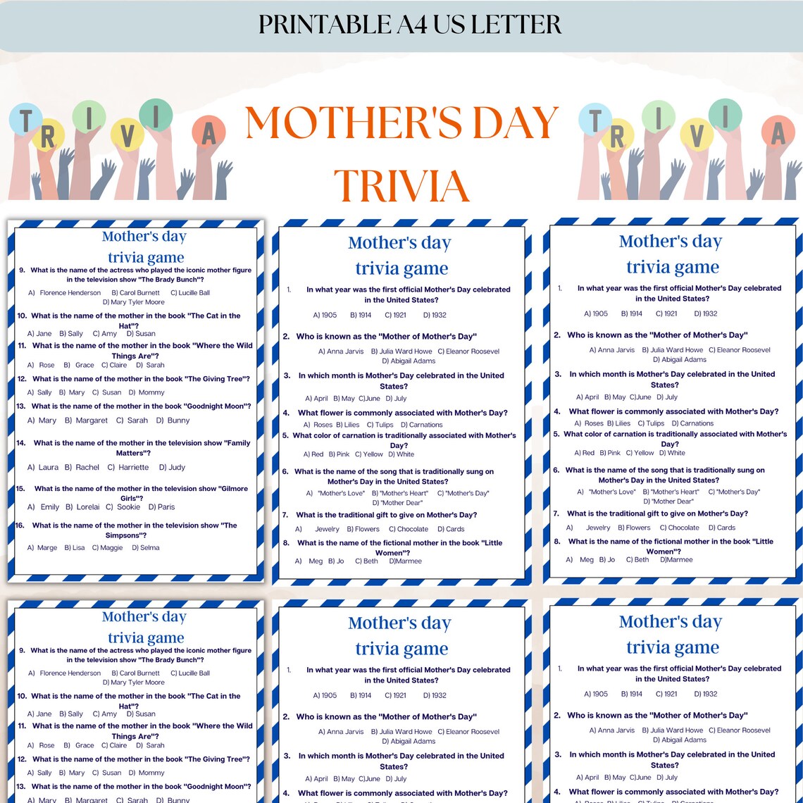 Mother's Day Trivia, Printable Mothers Day Games for Kids and Adults ...