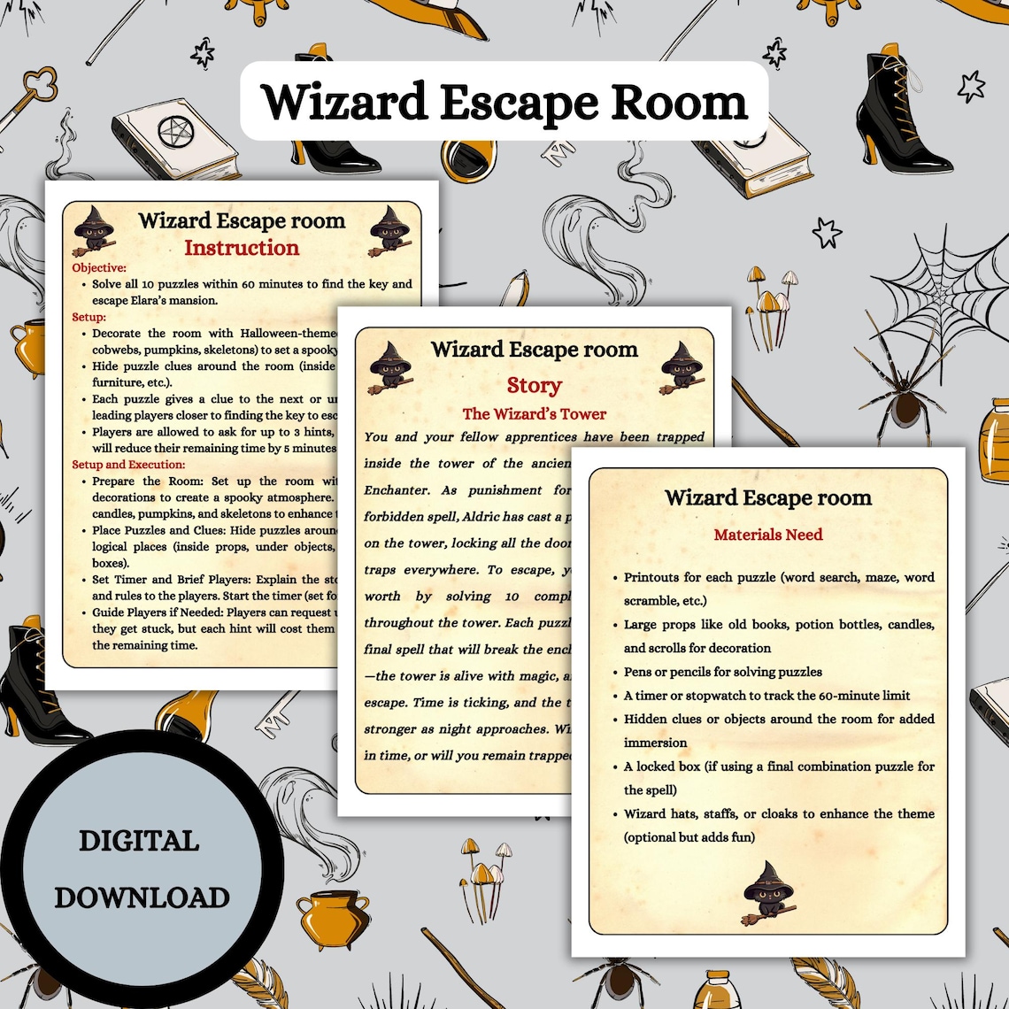 Wizard Escape Room Game | Magical Adventure Puzzle Kit | Printable DIY ...