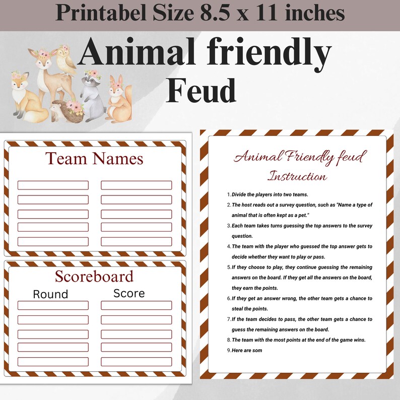 Animal Feud Game, Printable Animal Feud Game, Feud Game, Instant ...