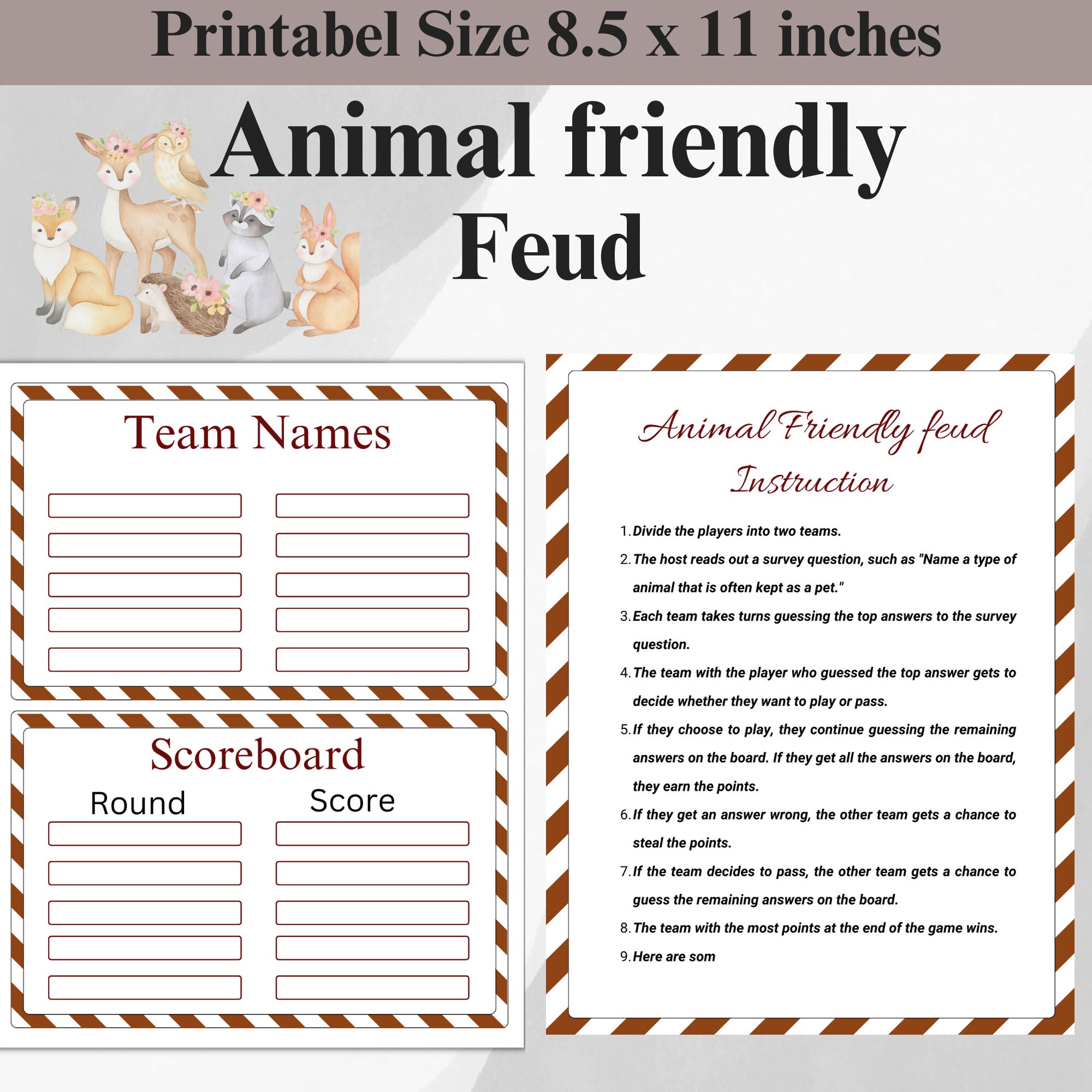 Animal Feud Game, Printable Animal Feud Game, Feud Game, Instant ...