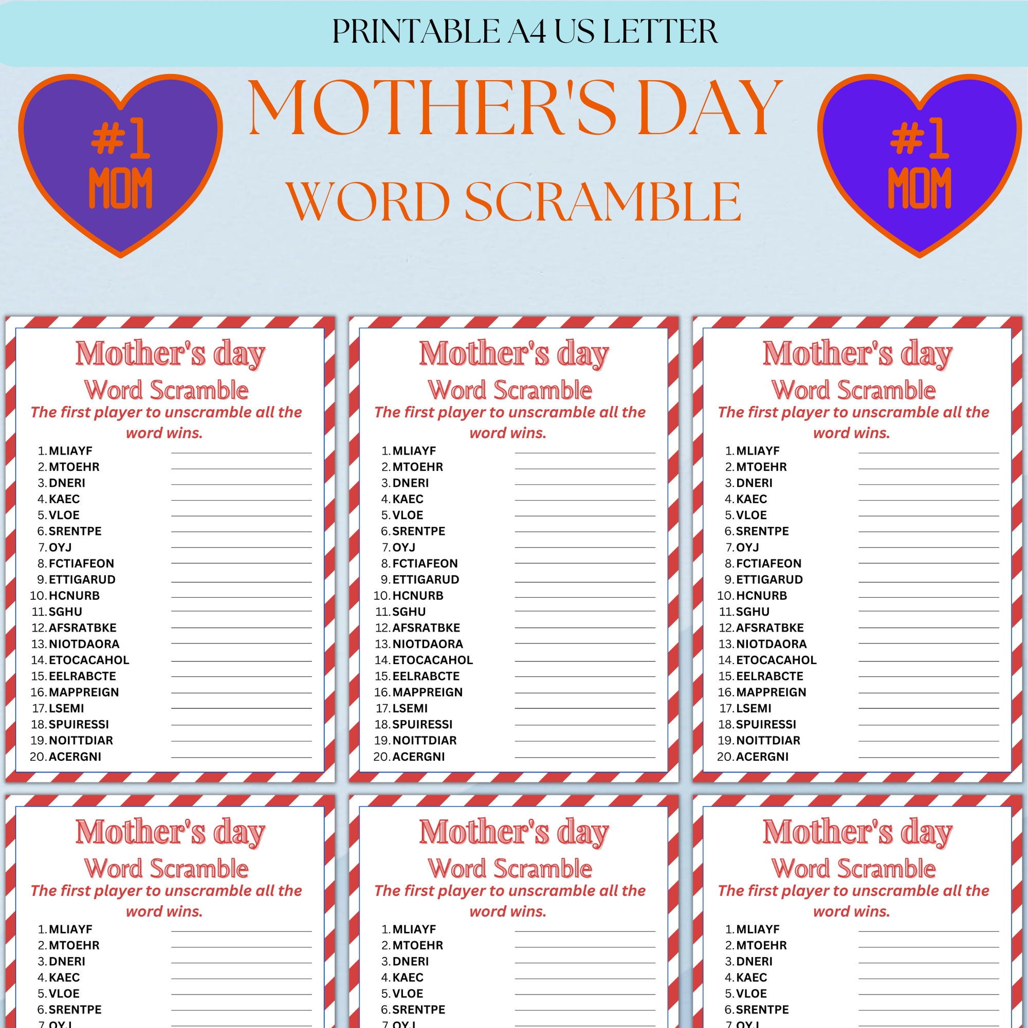 Mother's Day Word Scramble Game Printable Mother's Day Printable ...