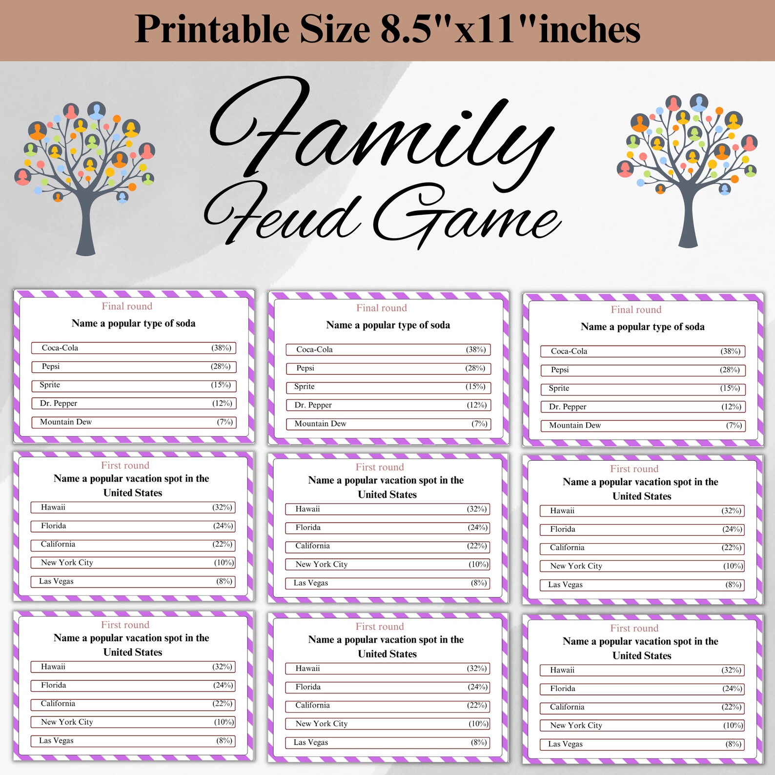 Printable Family Feud Game, Party Group Game (instant Download) - Etsy