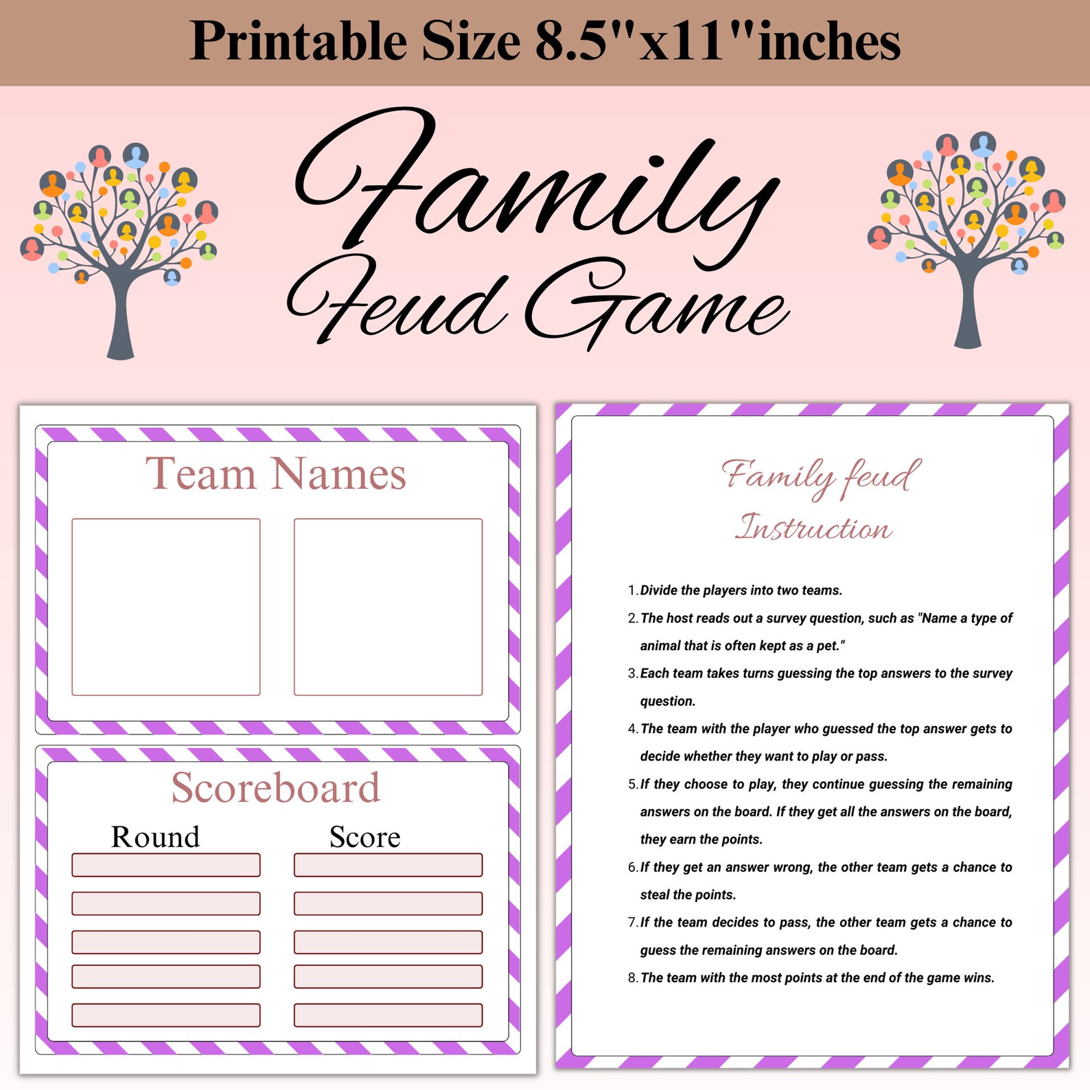Family Feud Game, Printable Family Feud Game, Feud Game, Instant ...