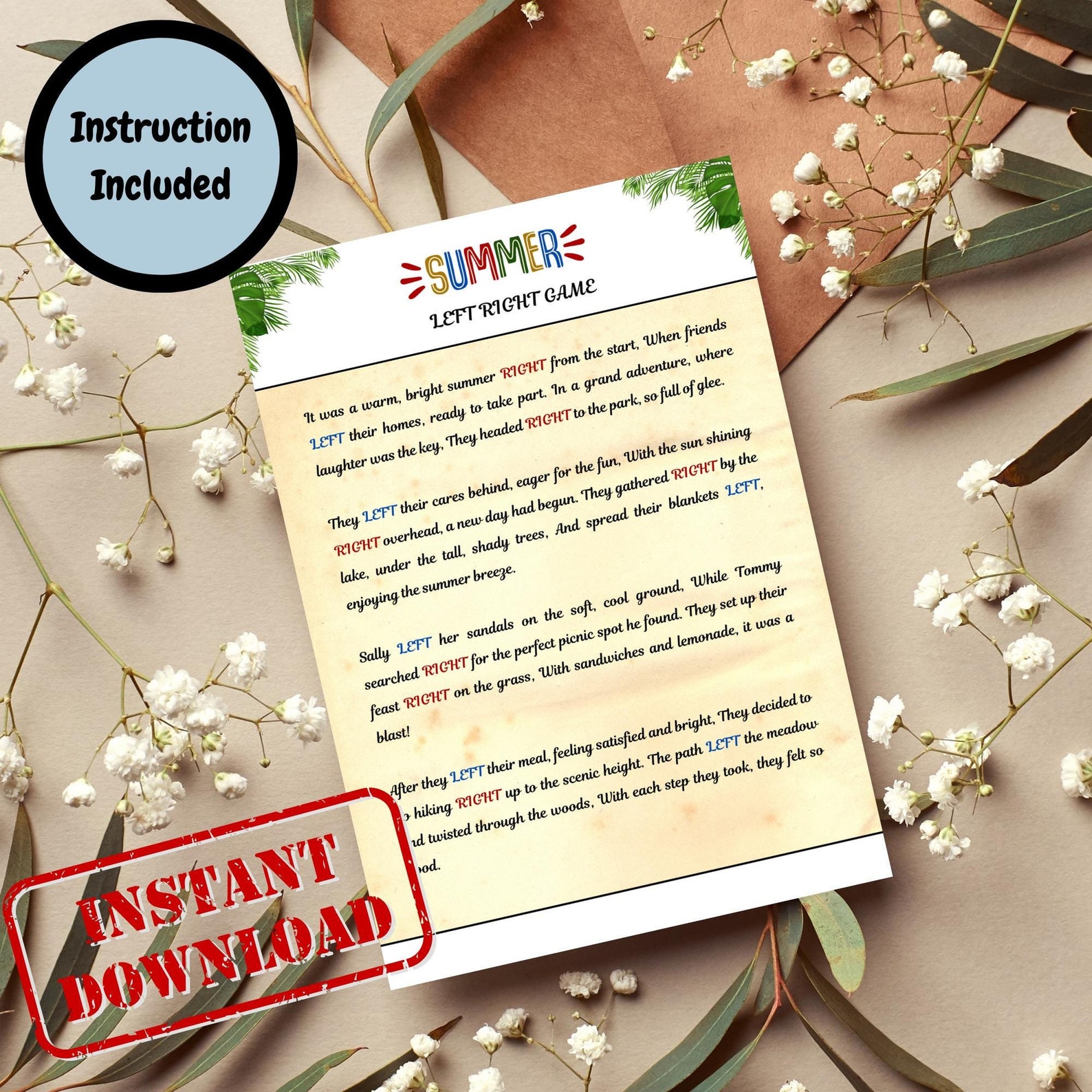 Summer Left Right Poem Game - Fun Summer Left Right Game - Pass Gift ...