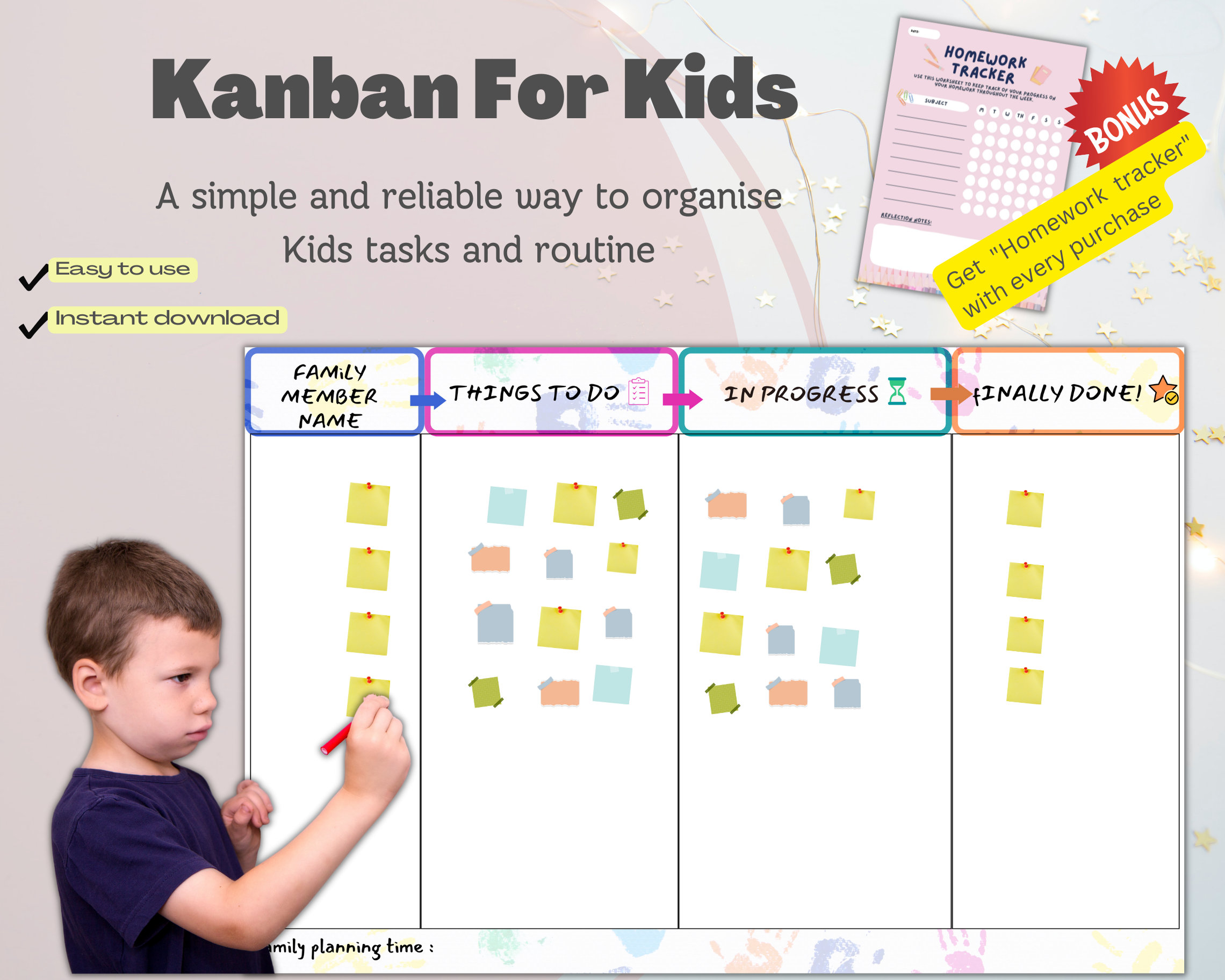 Printable Wall Kanban.kanban Kids Tasks Organise Kids.task Tracker ...