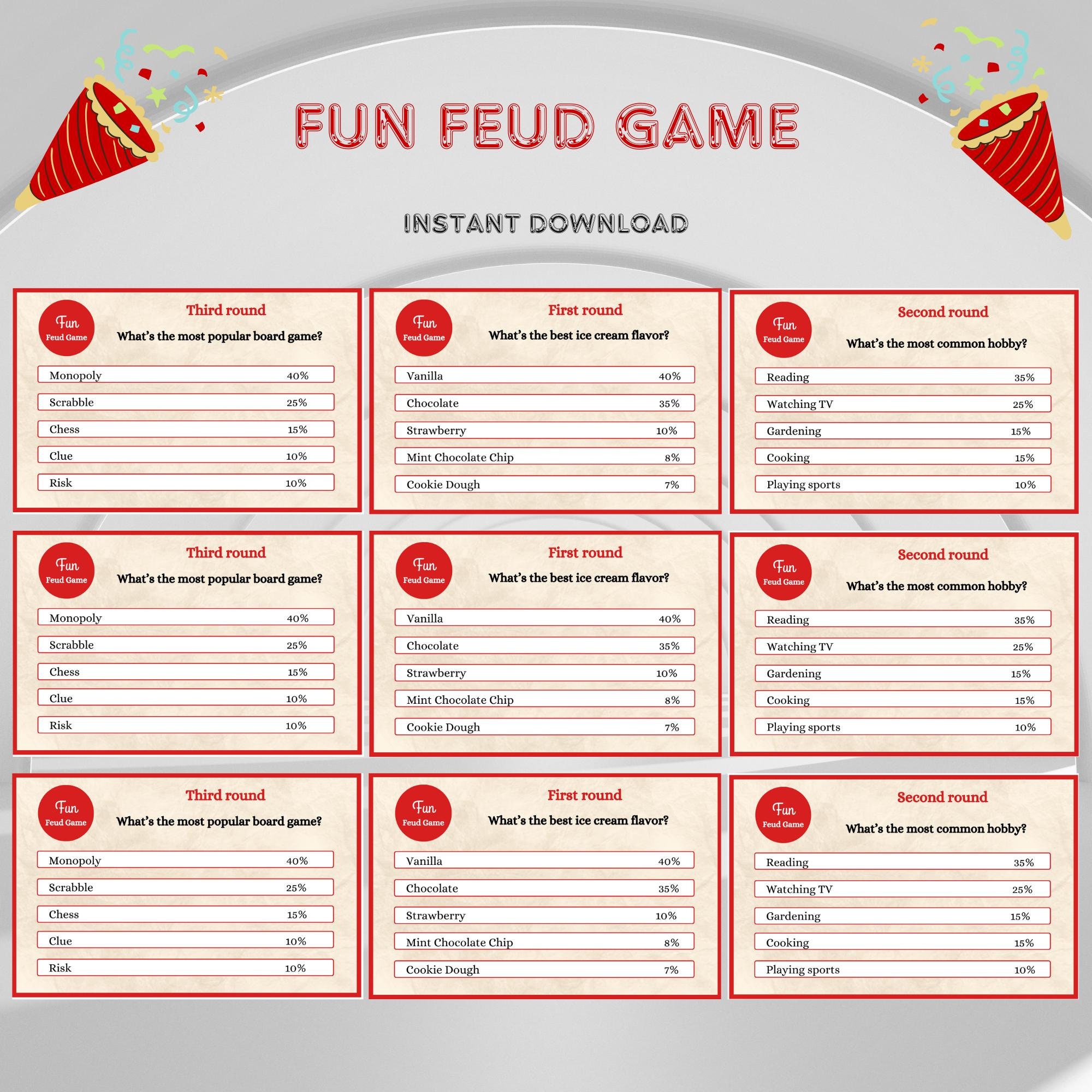 Printable Fun Feud Game | Family & Friends Party Game | Trivia Game ...