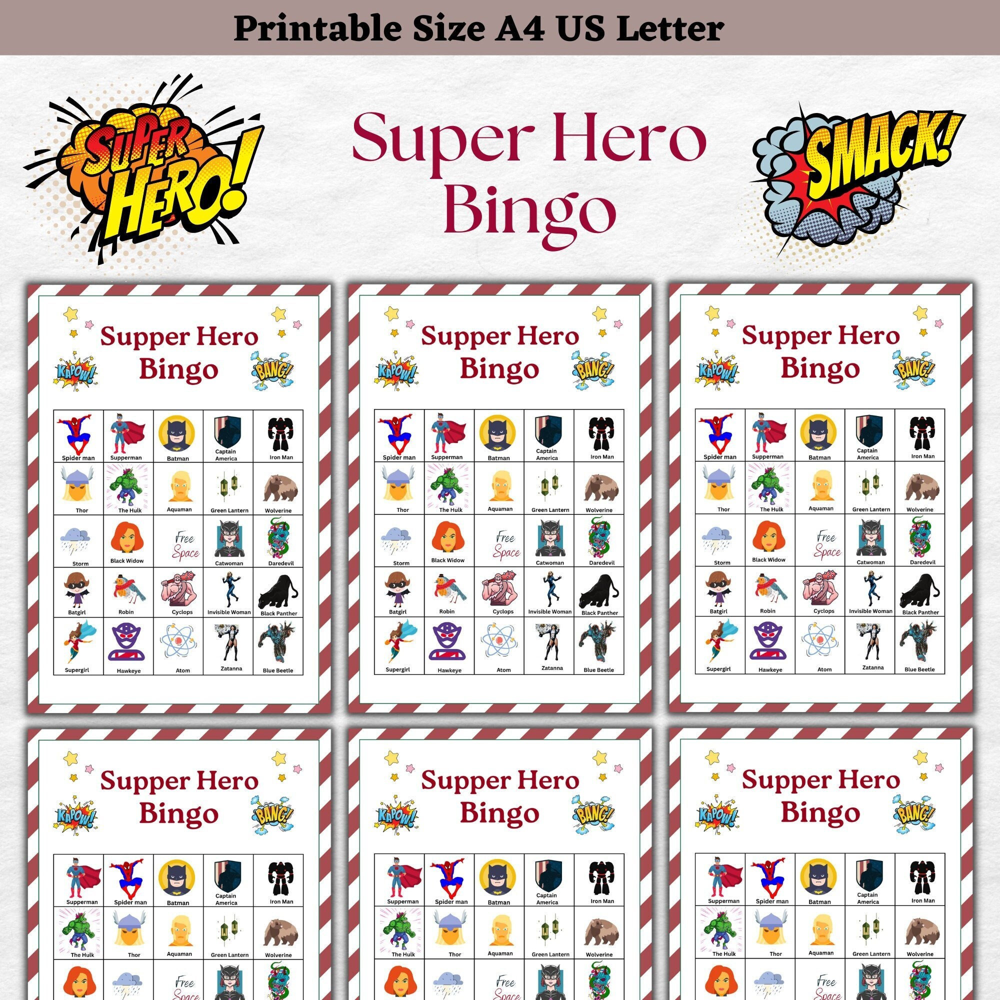 Superhero Bingo, Super Hero, Bingo Game. A Fun Twist on a Classic Game ...