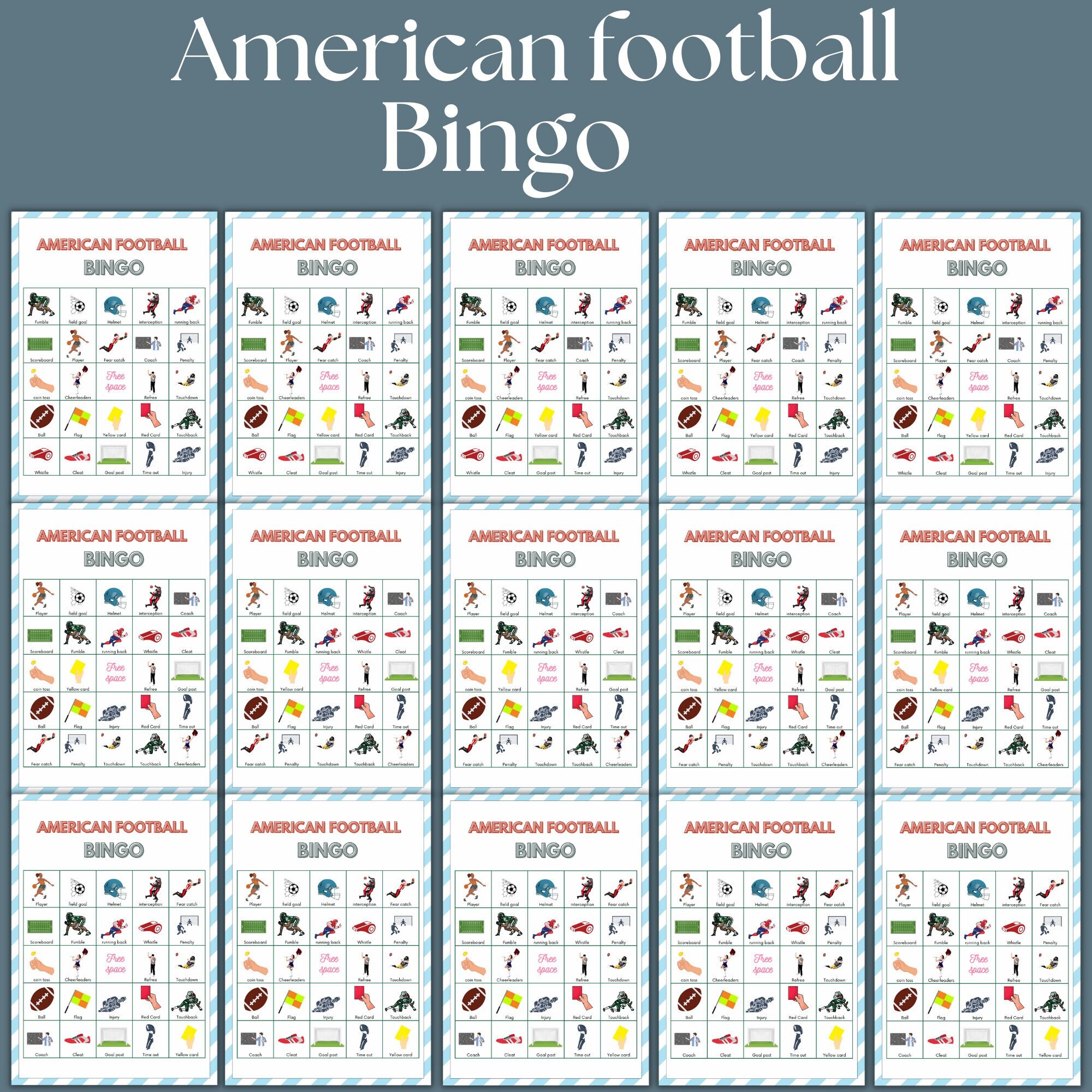 American Football Bingo, Superbowl Bingo, Football Game, Instant ...