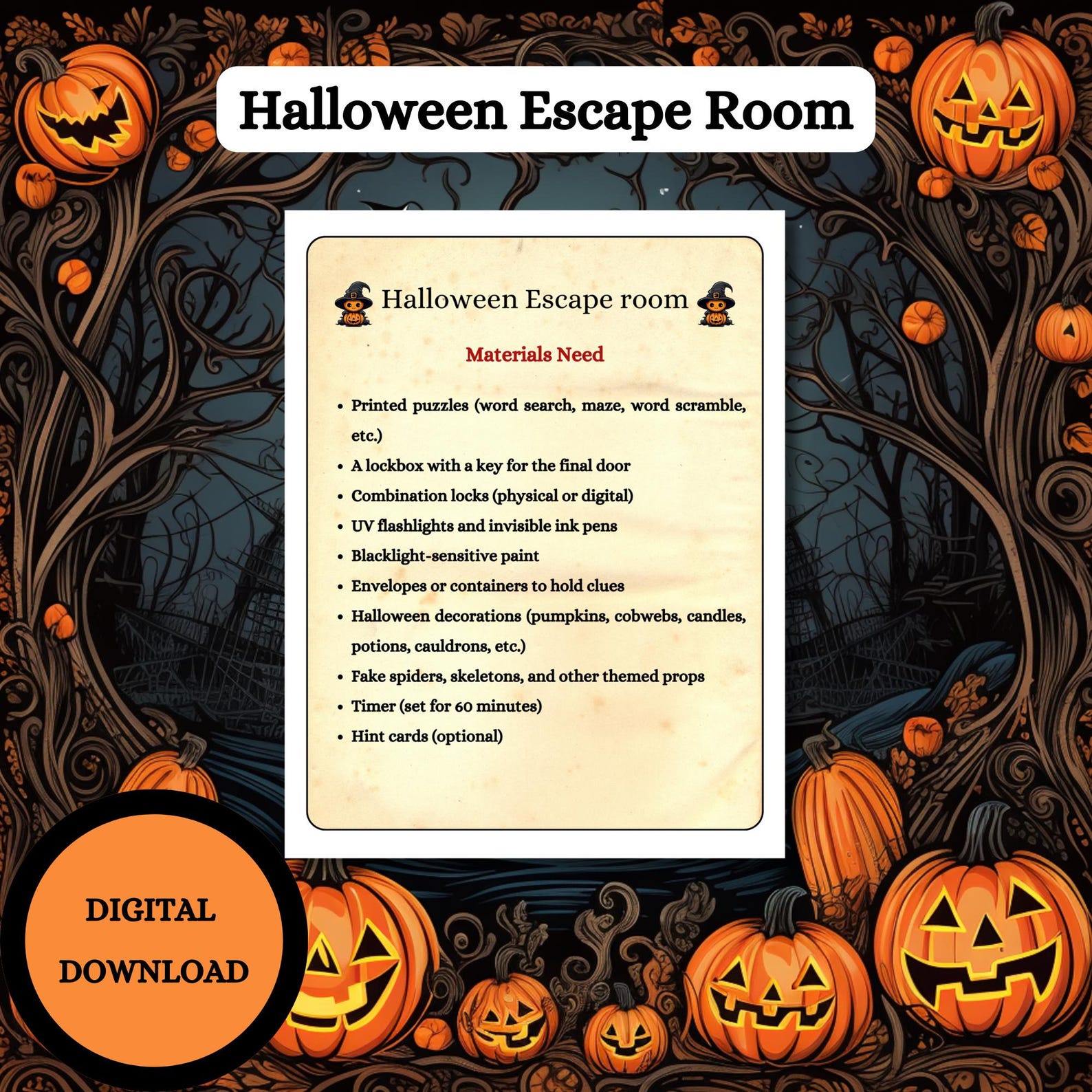 Halloween Escape Room Game | Interactive Printable Puzzles | Spooky ...