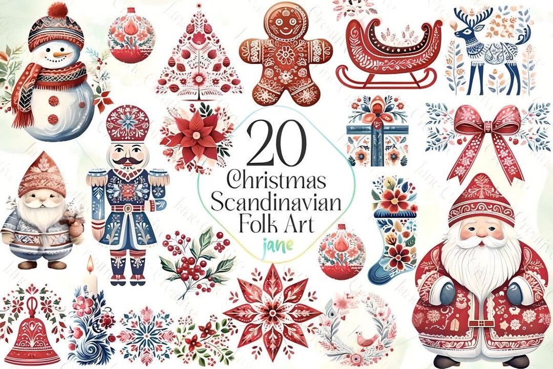 Scandinavian Christmas Clipart Set, Folk Art Nordic Prints (digital ...