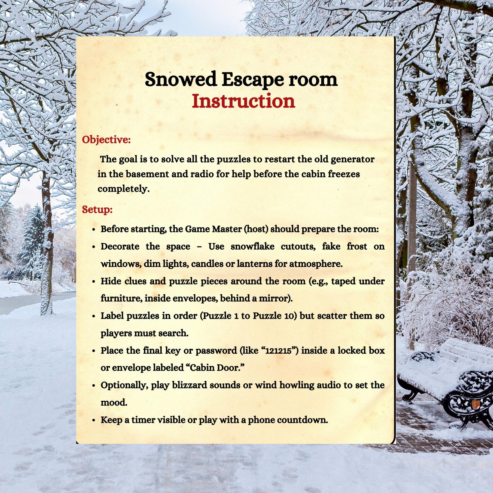 Snowed-in Escape Room Printable Game | Winter Indoor Party Activity - Etsy