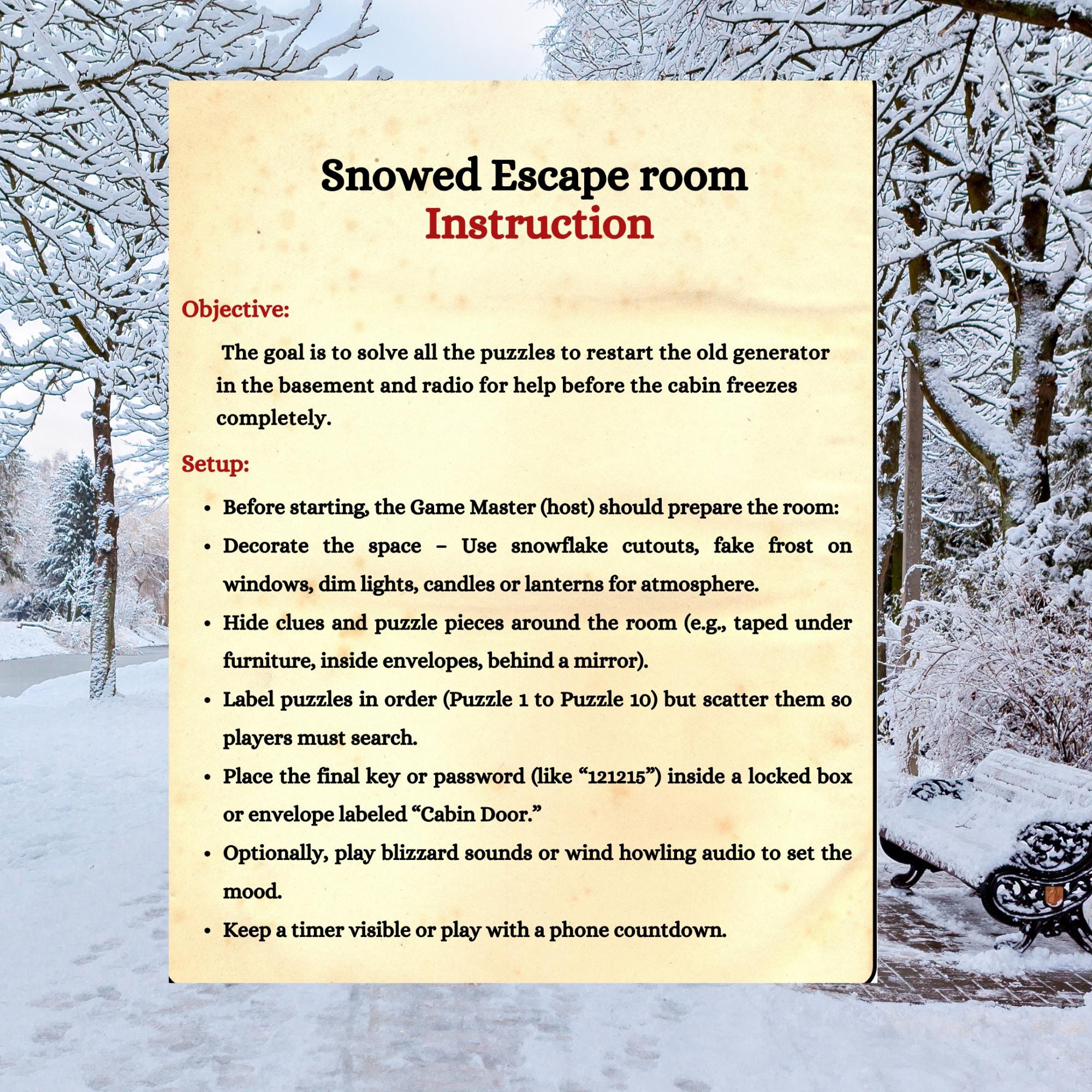 Snowed-in Escape Room Printable Game | Winter Indoor Party Activity - Etsy