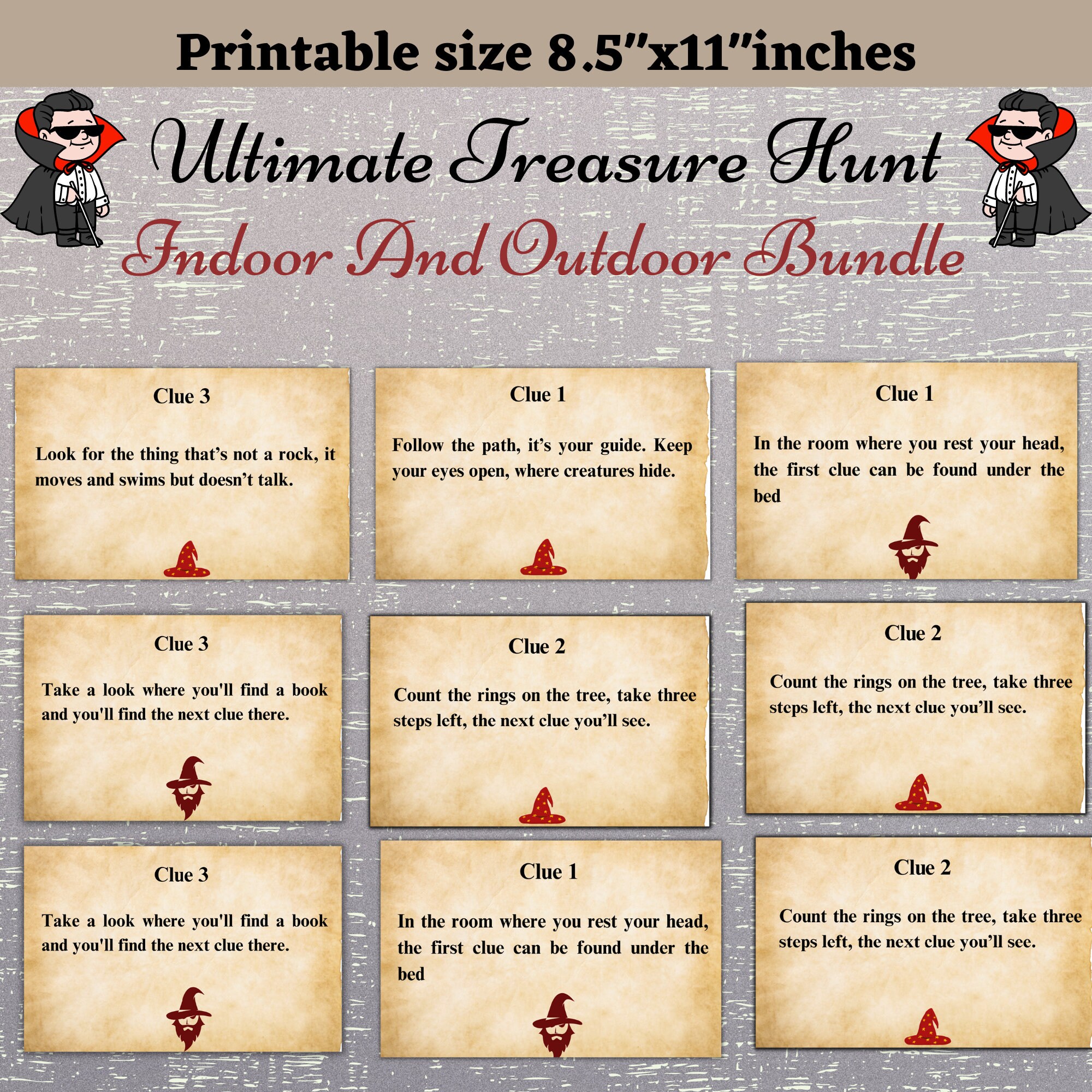 Printable Treasure Hunt, Interactive Clues, Indoor & Outdoor Game ...