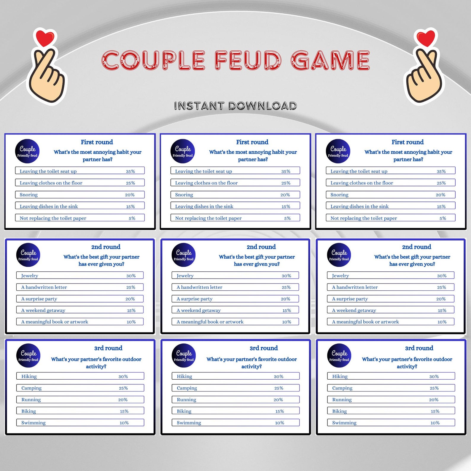 Printable Couple Feud Game | Date Night Trivia (instant Download) - Etsy
