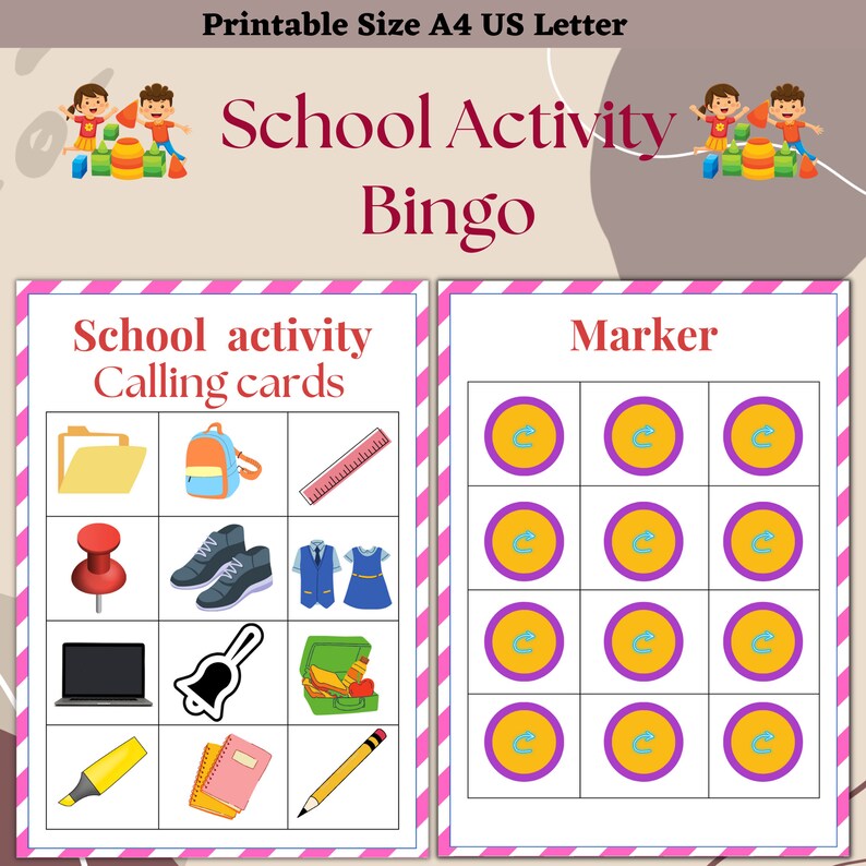 School Activity Bingo: Fun and Educational Game for Kids. Game for Kids ...