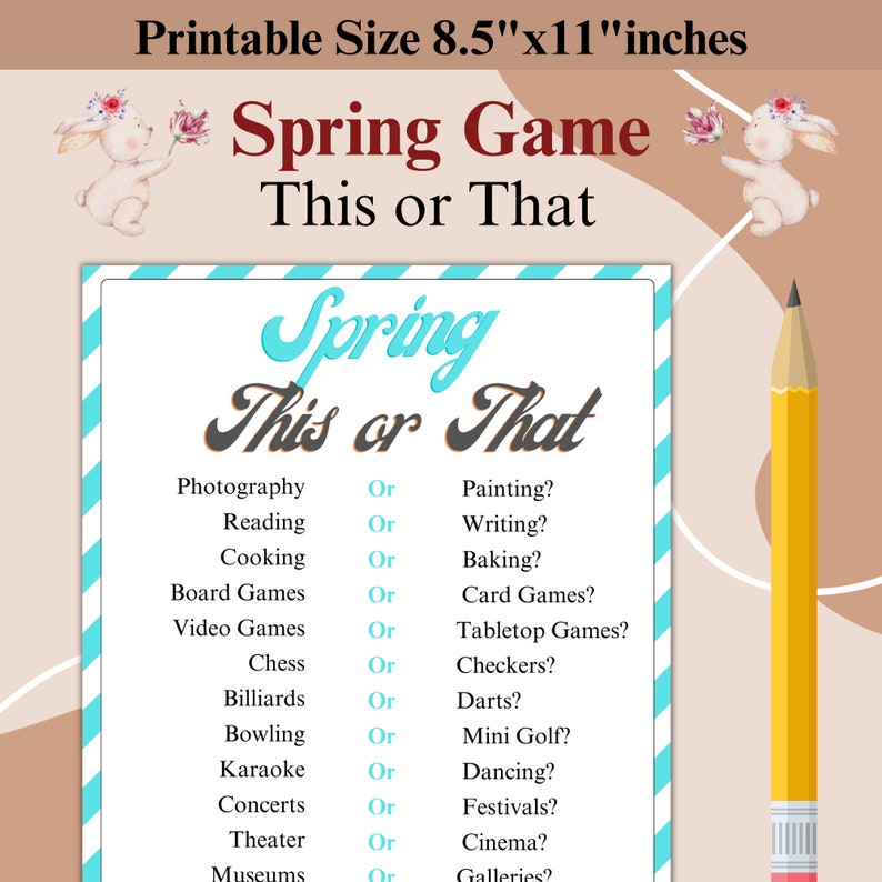Spring "this or That" Game, Printable Spring "this or That" Game ...