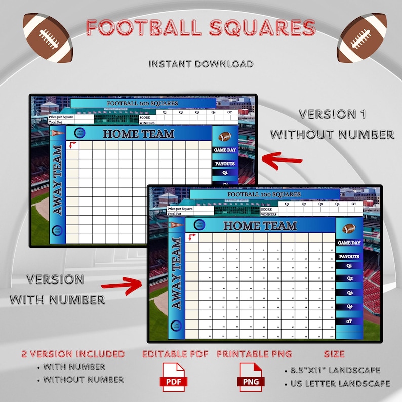 Editable Football 100 Squares Template | Customizable Fundraising Grid ...