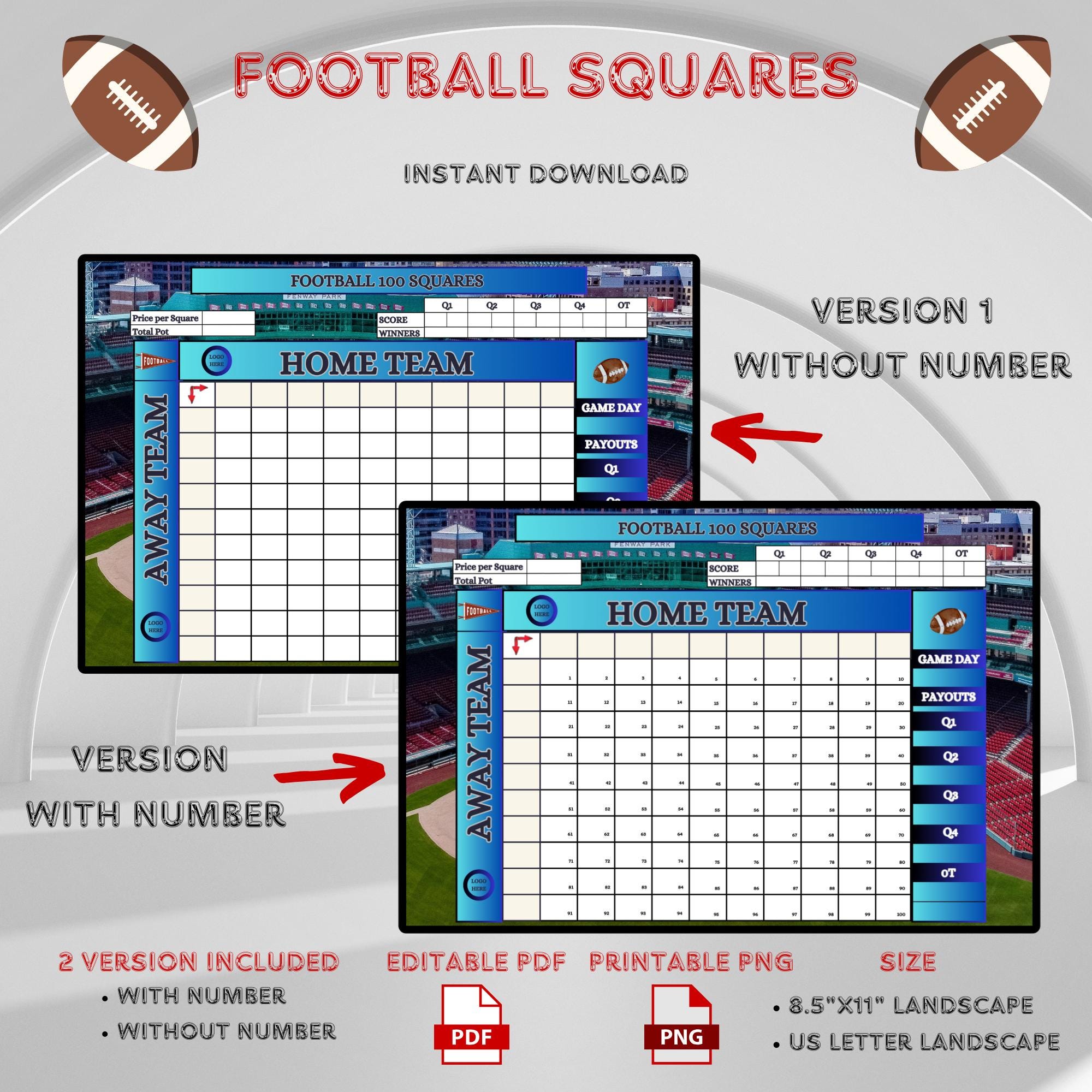 Editable Football 100 Squares Template Customizable Fundraising Grid ...
