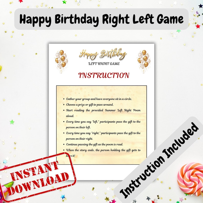 Printable Birthday Left Right Game | Fun Party Activity | Birthday ...