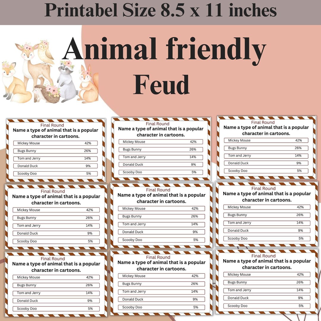 Animal Feud Game, Family-friendly Fun (printable, Instant Download) - Etsy