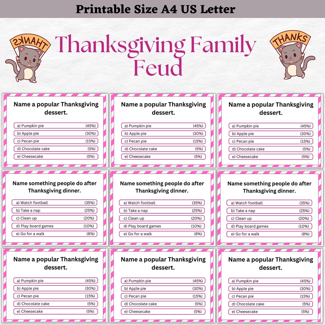Thanksgiving Family Feud Game – Printable Party Game (instant Download ...