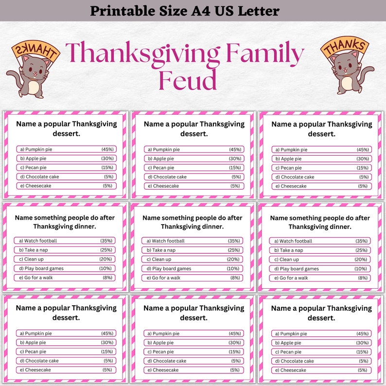 Thanksgiving Family Feud Game – Printable Party Game (instant Download ...