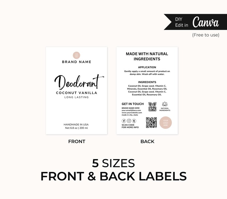 Printable Deodorant Label for Beauty and Skincare Product Label Custom ...