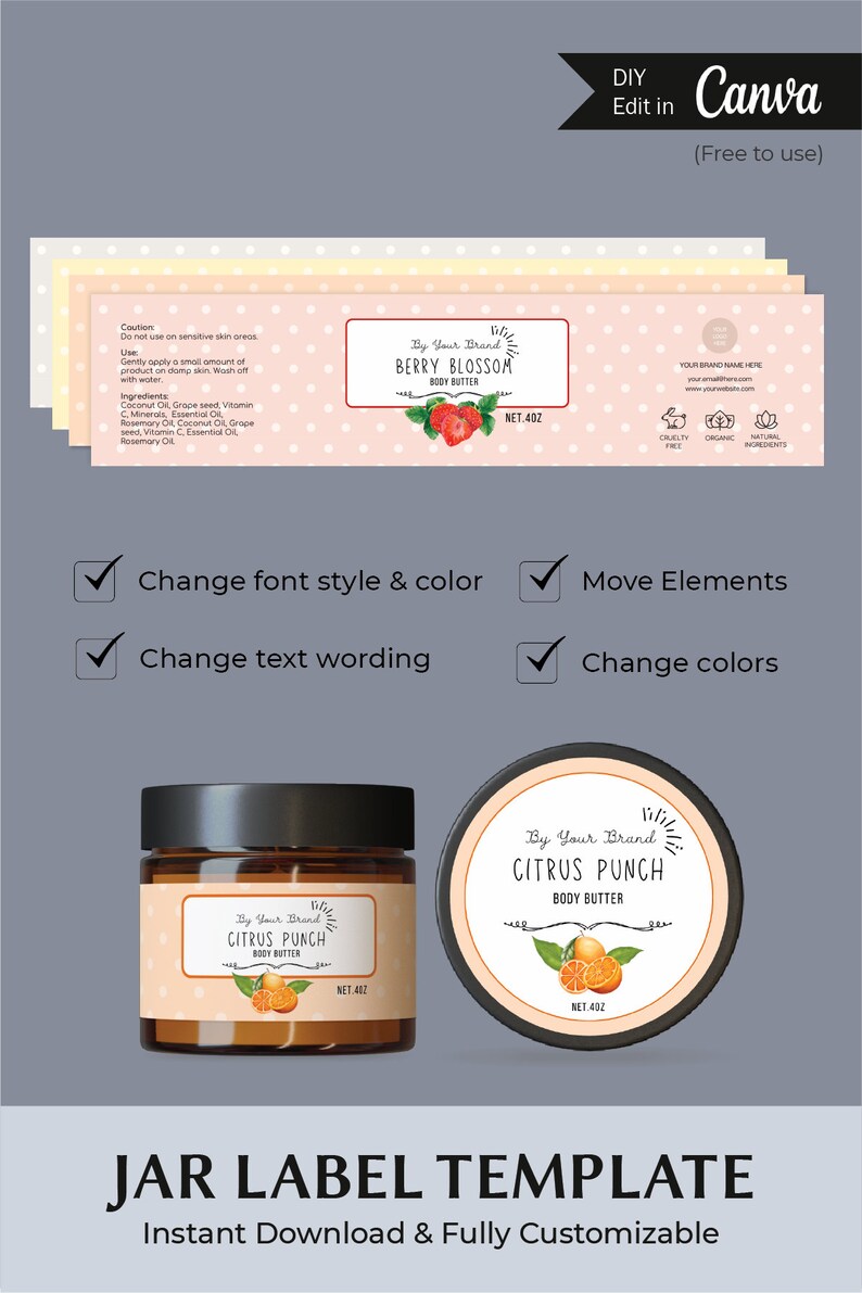 Fun Body Butter Jar Label Template Body Scrub Jar Label Wrap - Etsy Canada