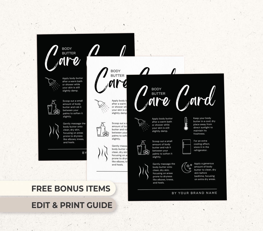 Body Butter Care Card Insert Care Card Printable Body Butter Stationary ...