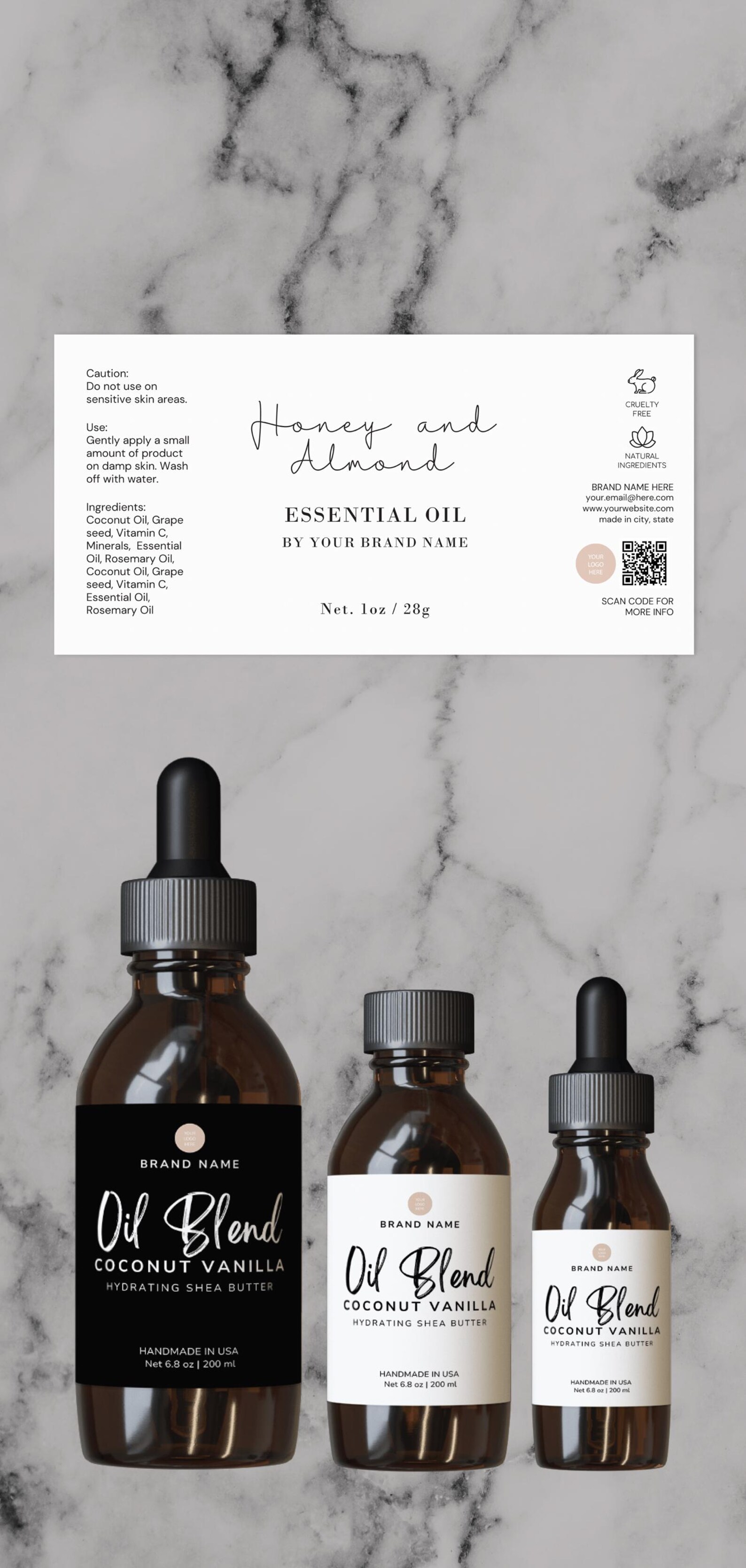 Hair Oil Label Dropper Bottle Body Oil Label Template Pretty Label Oil ...