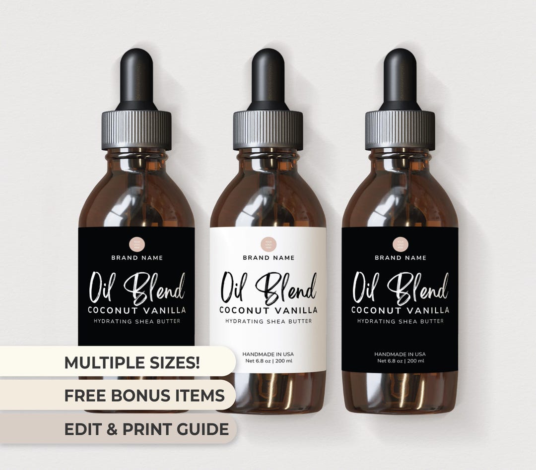 Hair Oil Label Dropper Bottle Body Oil Label Template Pretty Label Oil ...