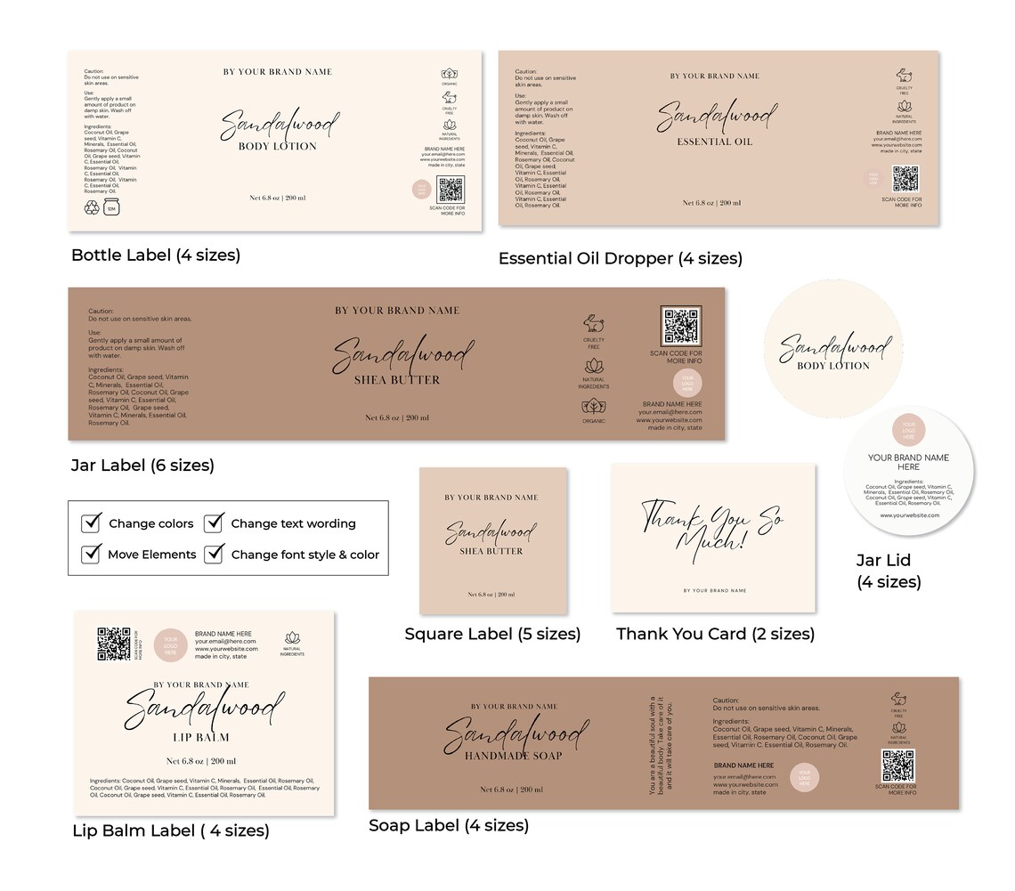 Editable Cosmetic Label Template Branding Kit DIY Cosmetic Bundle Label ...